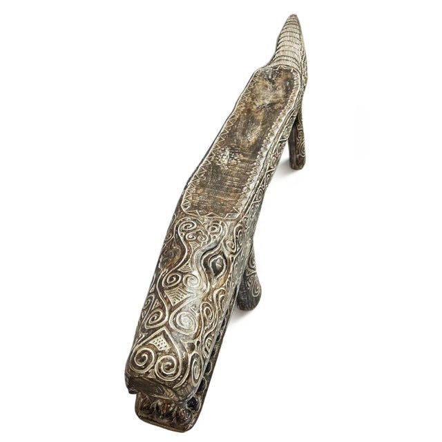 Crocodile Wood Carved Bench | Chairish