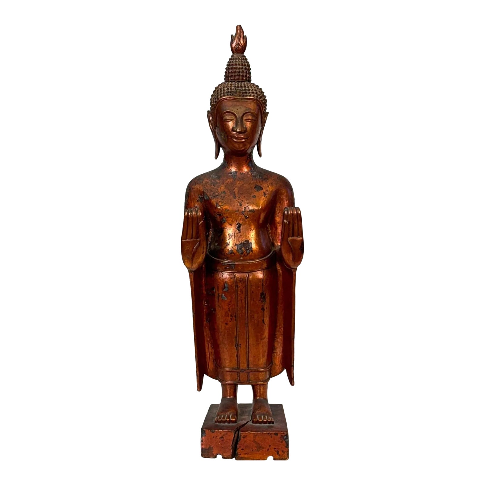 Antique Khmer Southeast Asian Wooden Standing Buddha Statue Carving ...
