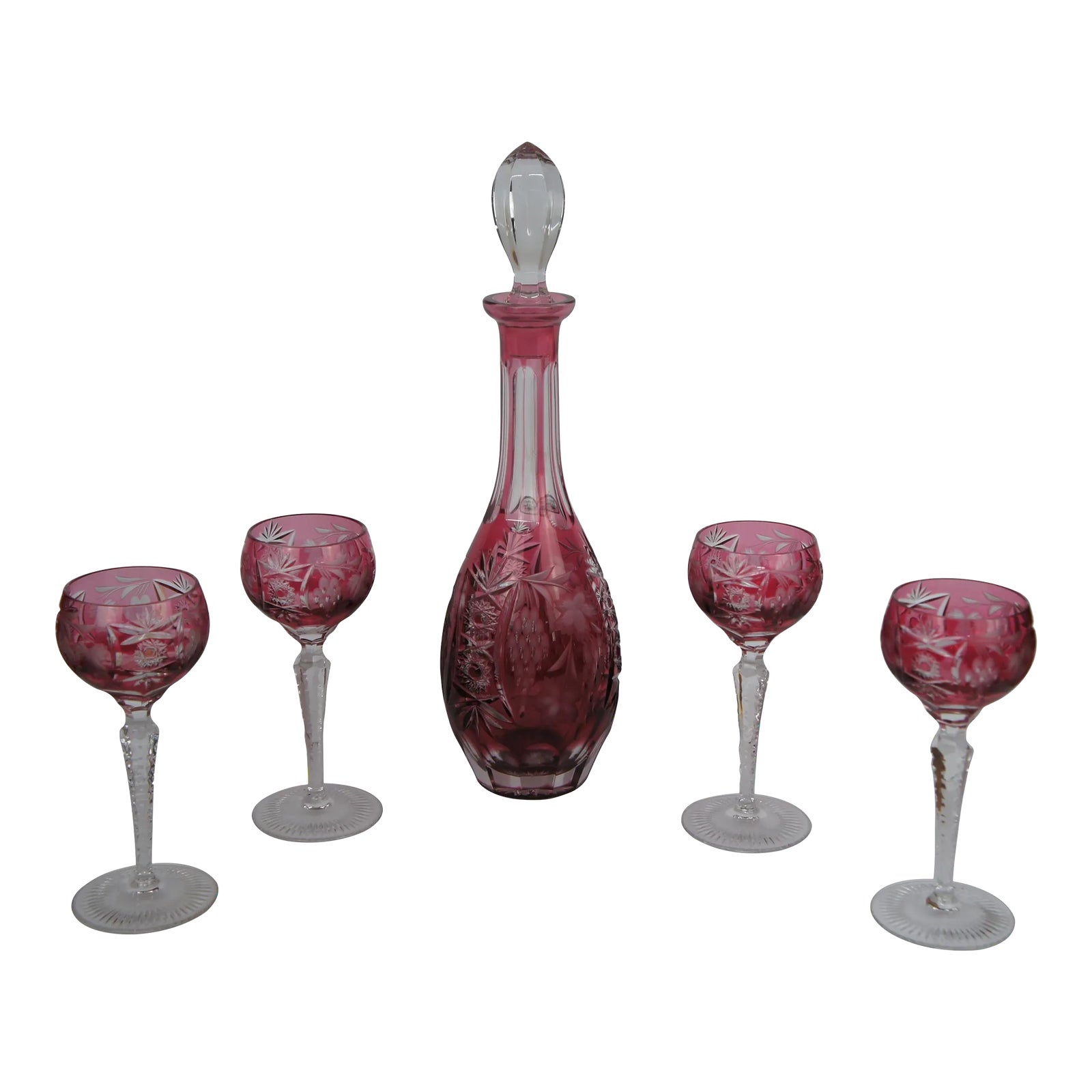 Vintage Nachtmann Traube Bohemian Cranberry Cut Clear Crystal Decanter ...