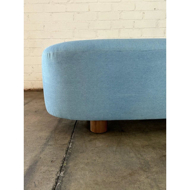 Denim Ottoman With Walnut Legs | Chairish