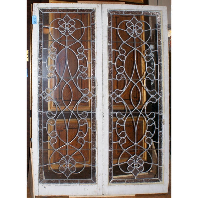 Pair of Early 20th Century Leaded and Textured Glass Cabinet Doors ...