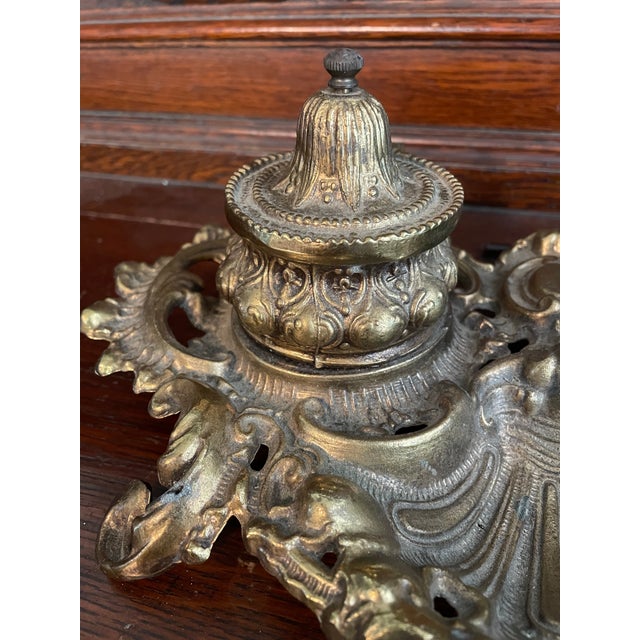 Antique Italian Brass Inkwell. | Chairish