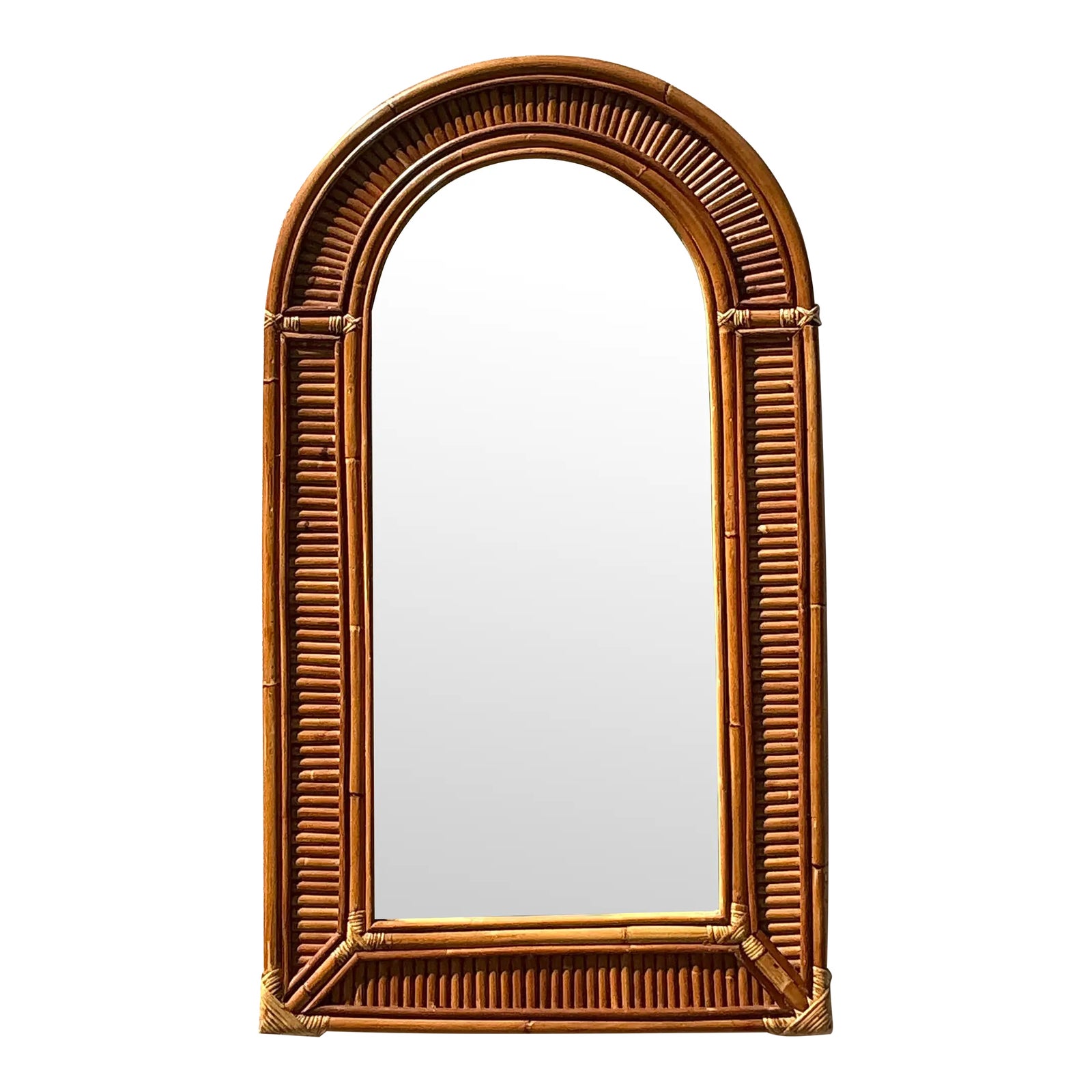Vintage Coastal Arched Rattan Mirror | Chairish