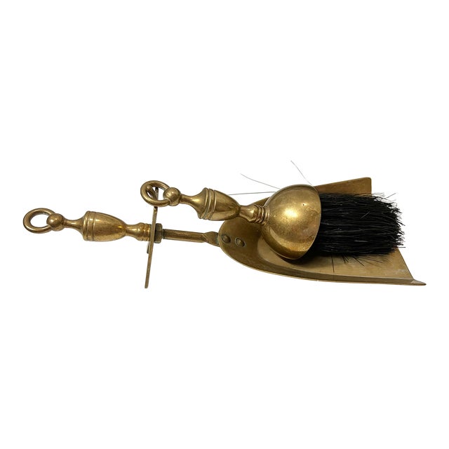 Vintage Brass Brush and Shovel Pan Sweeper | Chairish