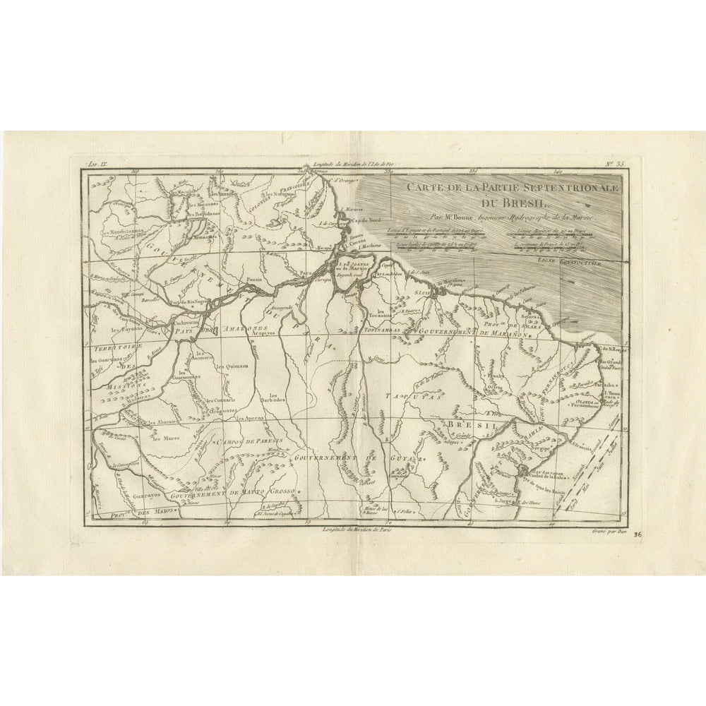Northern Brazil and Amazon Basin Enlightenment Map by Rigobert Bonne ...