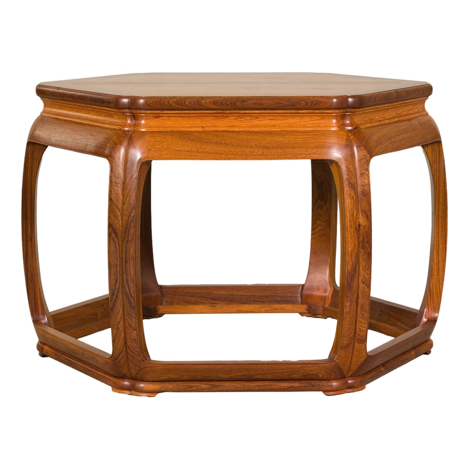 Hexagonal Elm Wood Center Table with Sculptural Open Frame Design ...