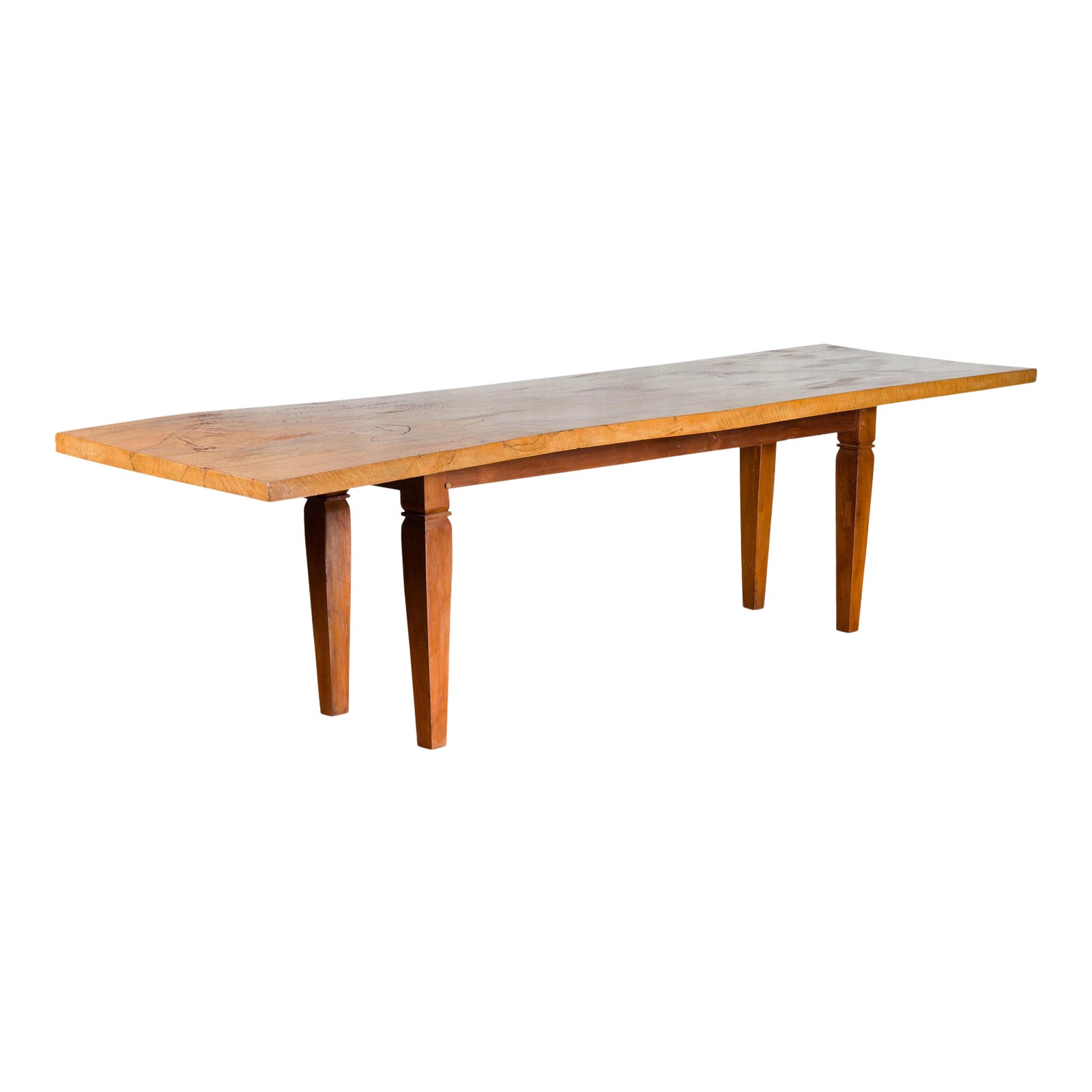 Large Vintage Indonesian Dining Table with Mango Wood Top and Tapered ...