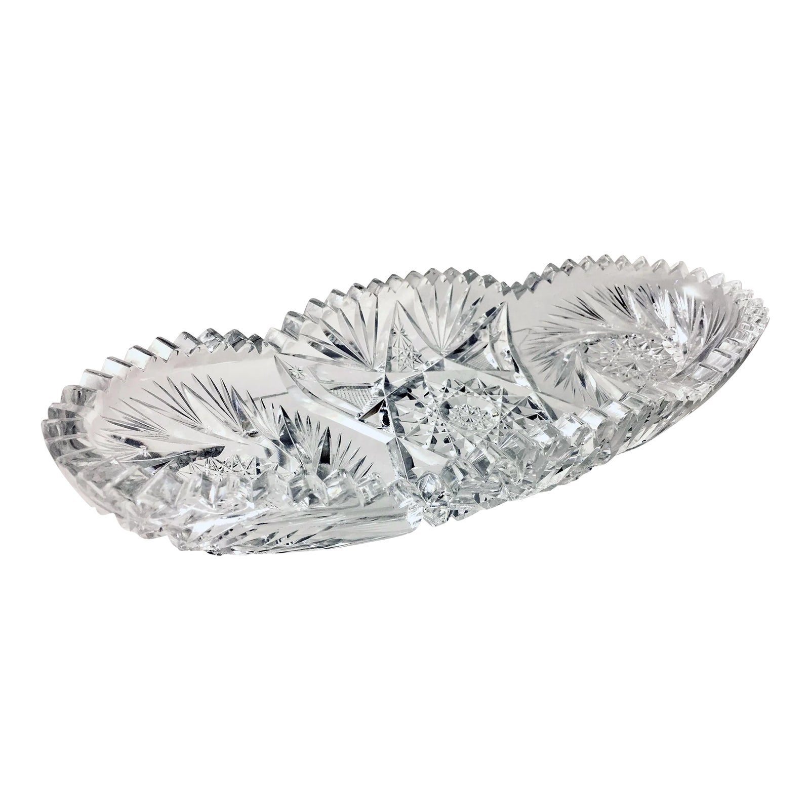 American Brilliant Cut Crystal Tray - Relish Dish | Chairish
