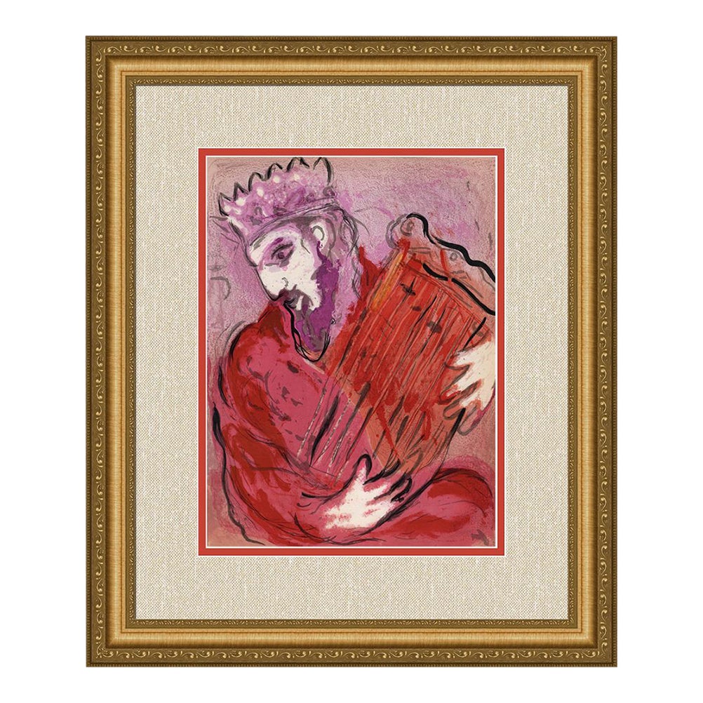 1956 Marc Chagall Lithograph David and His Harp Framed | Chairish