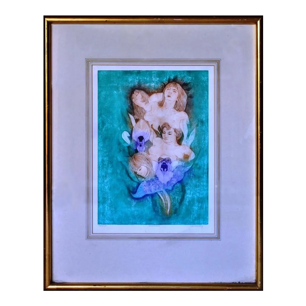 Vintage David Silverberg Limited Edition Colored Engraving | Chairish