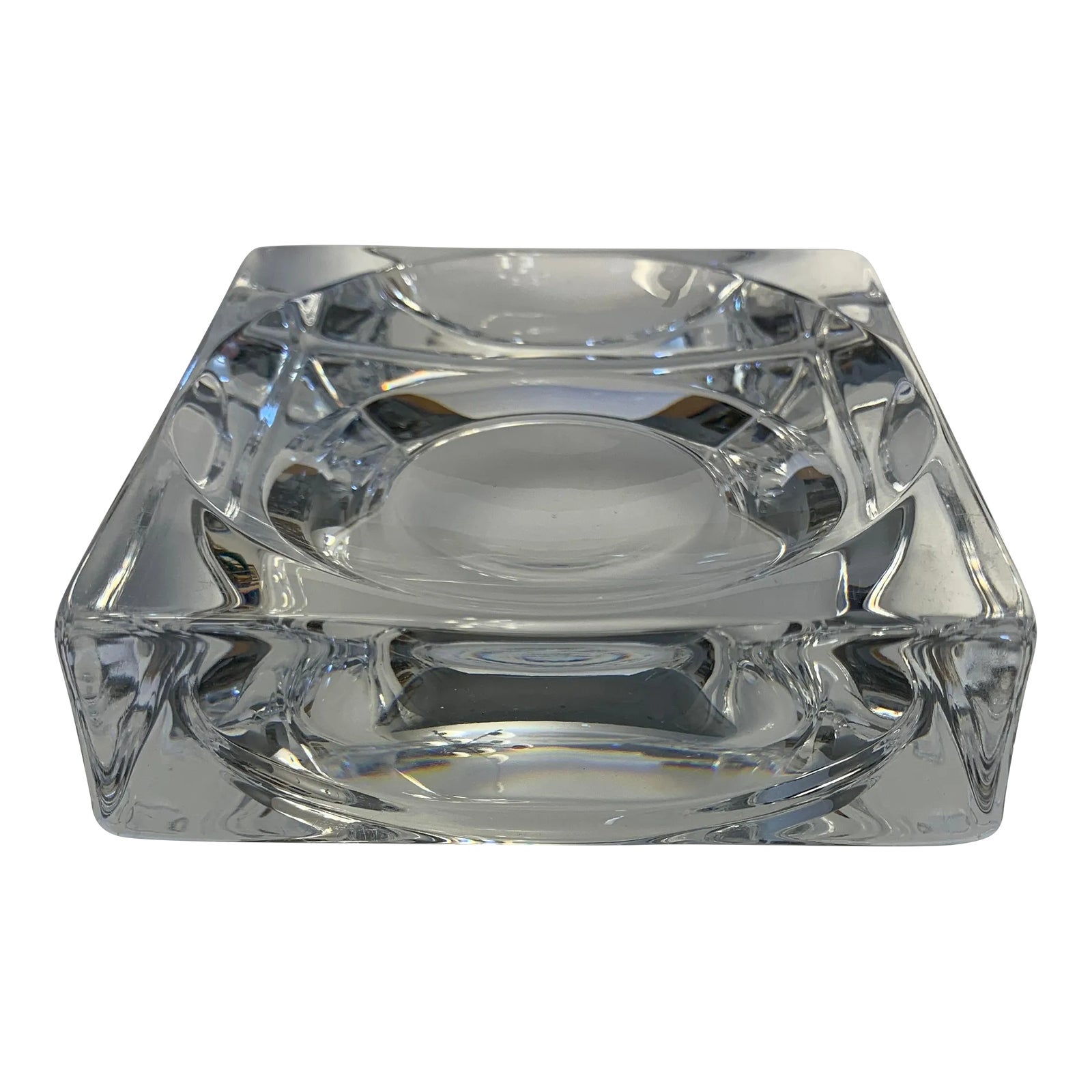 1980s Solid Crystal Square Ashtray | Chairish