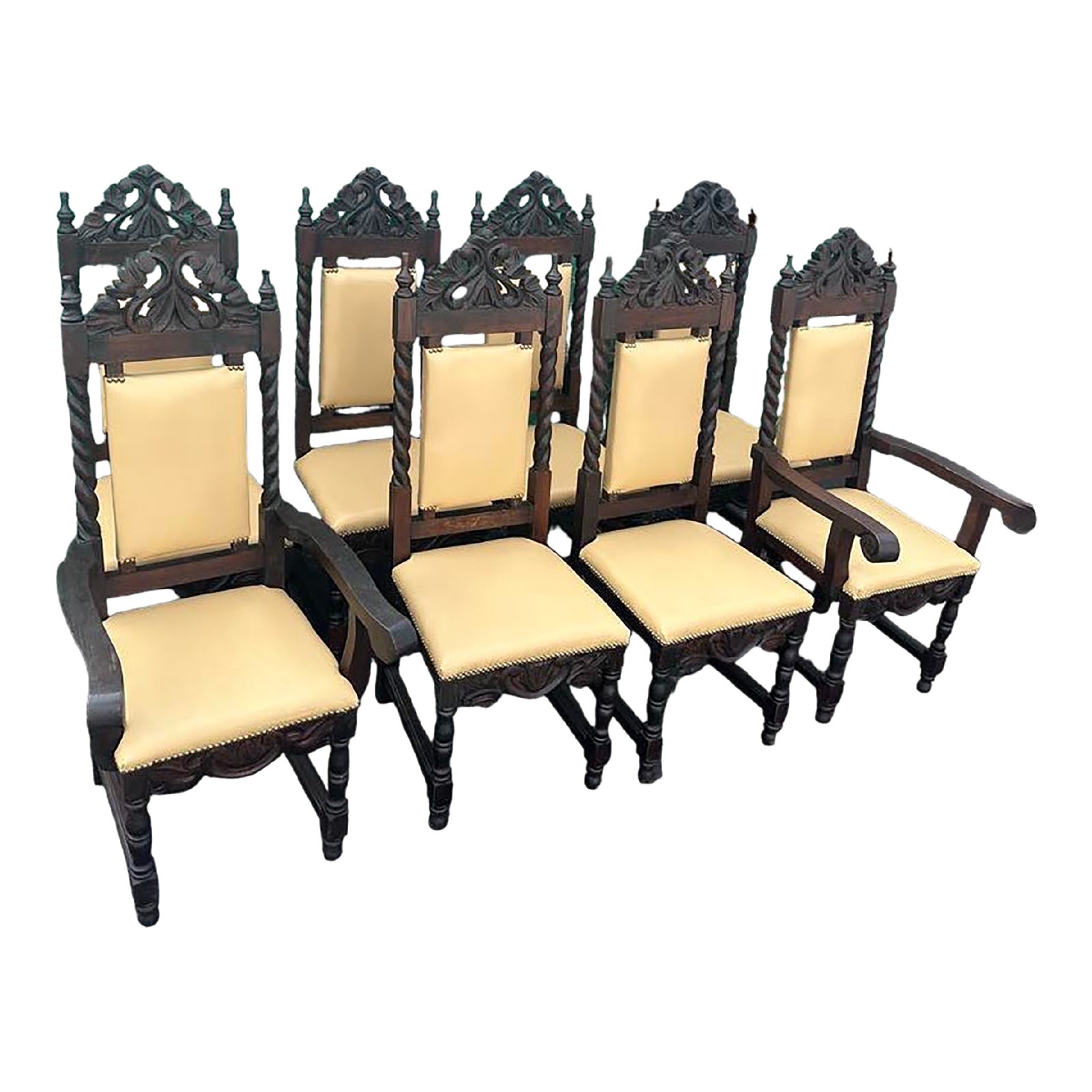 Set of 8 Spanish Colonial Style Chairs With New Leather Upholstery ...