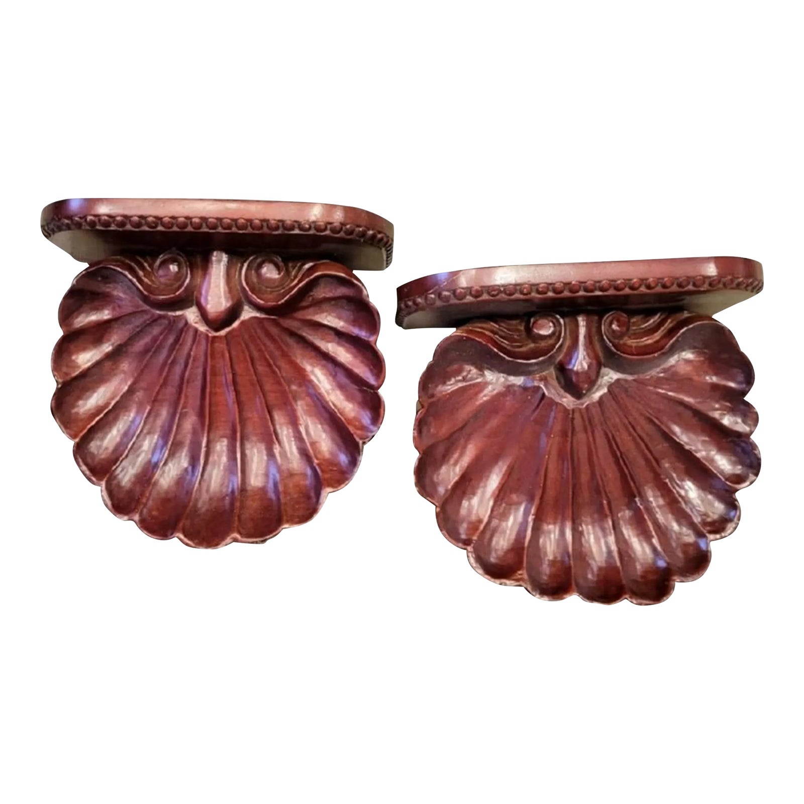 Vintage Large Carved Wood Mahogany Coastal Clam Shell Wall Sconce Shelf ...