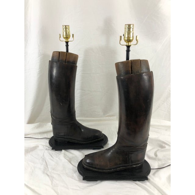 Equestrian Leather Boot Table Lamps Circa 1920s | Chairish