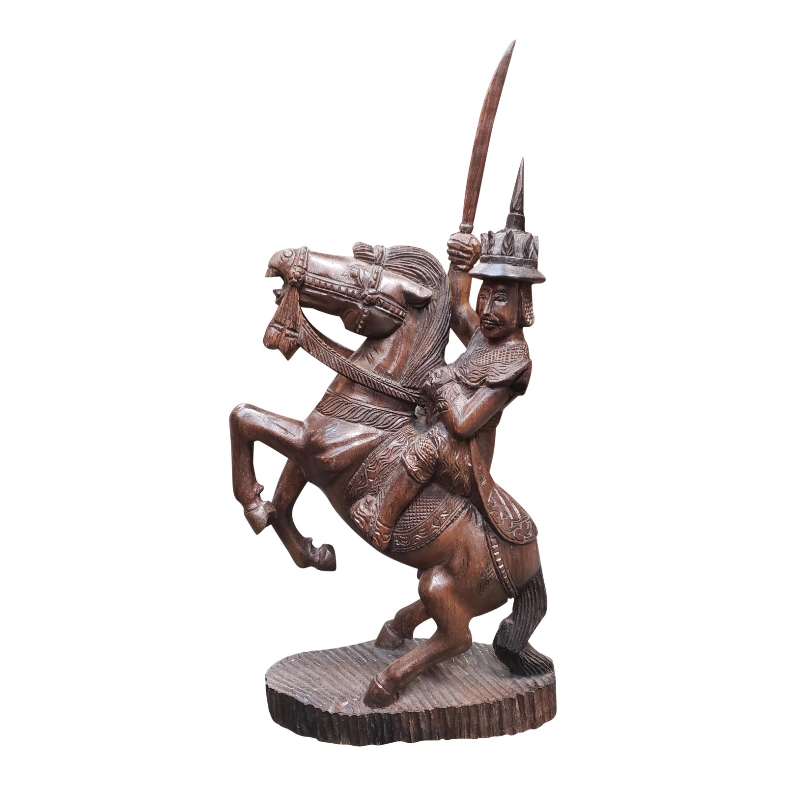 Early 20th Century Burmese Nat Warrior on Horseback Wood Carving | Chairish