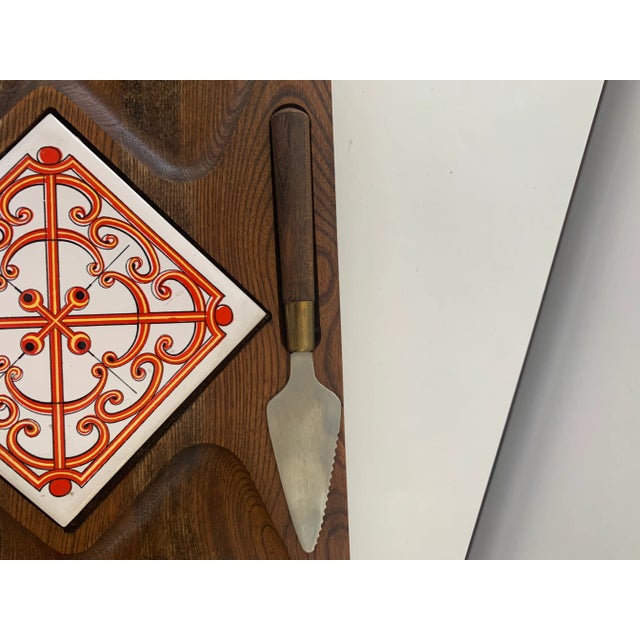 Vintage Wood & Ceramic Tile Cheese Board / Charcuterie Set | Chairish