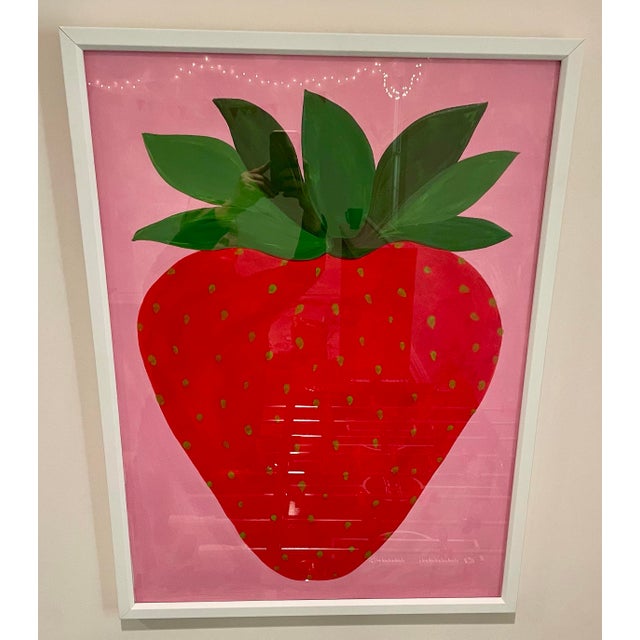 Original Strawberry Acrylic Painting in Simple White Frame | Chairish