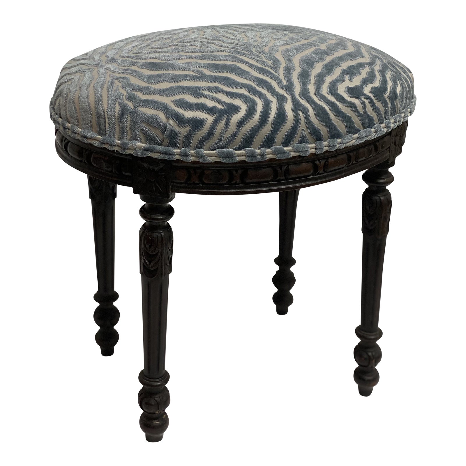 1990s Cut Velvet Zebra Pattern Stool | Chairish