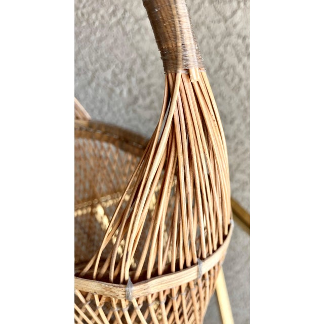Late Mid-Century Open Slim Pencil Rattan Reed & Twine Oval Handled ...