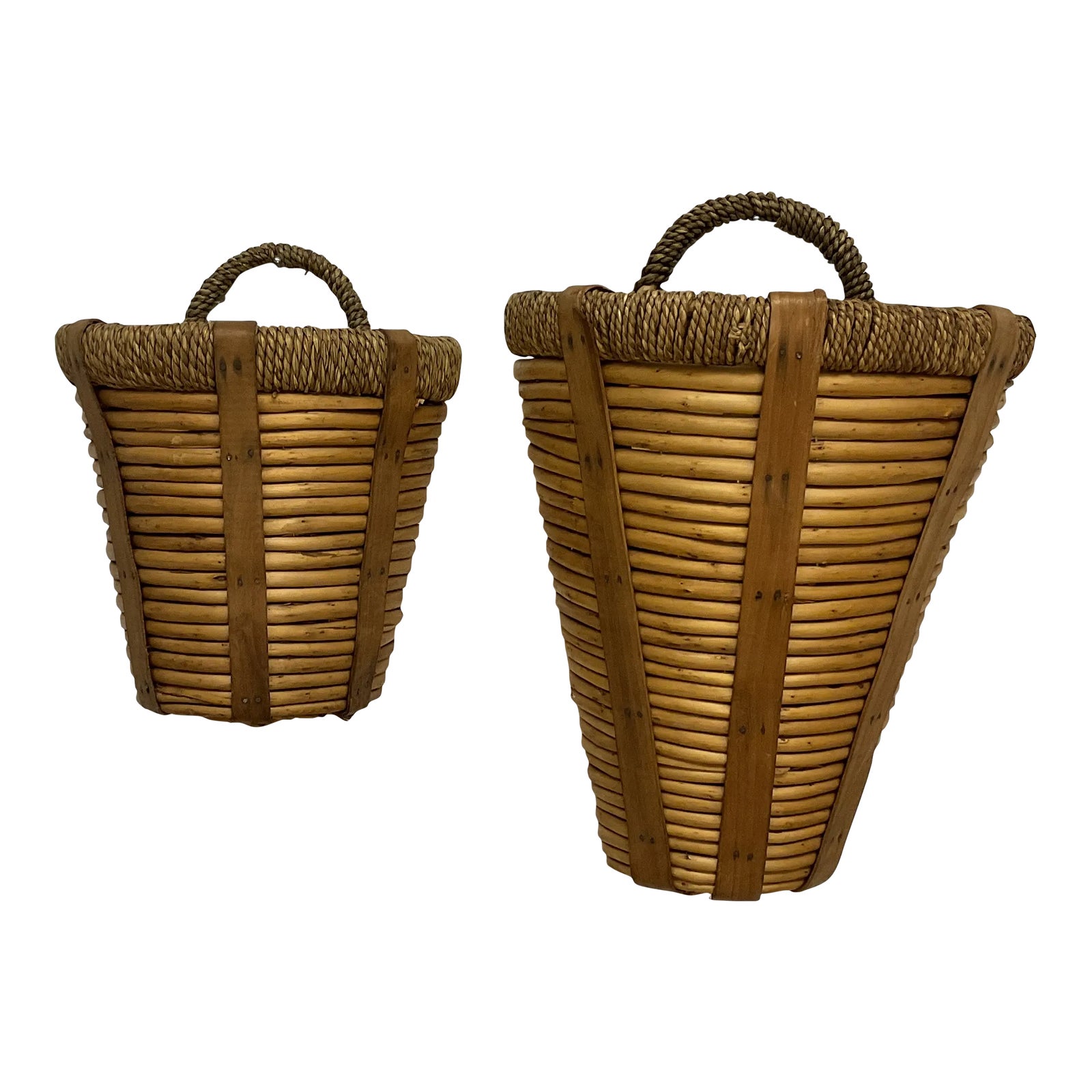 1980s Split Reed and Jute Wicker Decorative Wall Baskets - A Pair ...