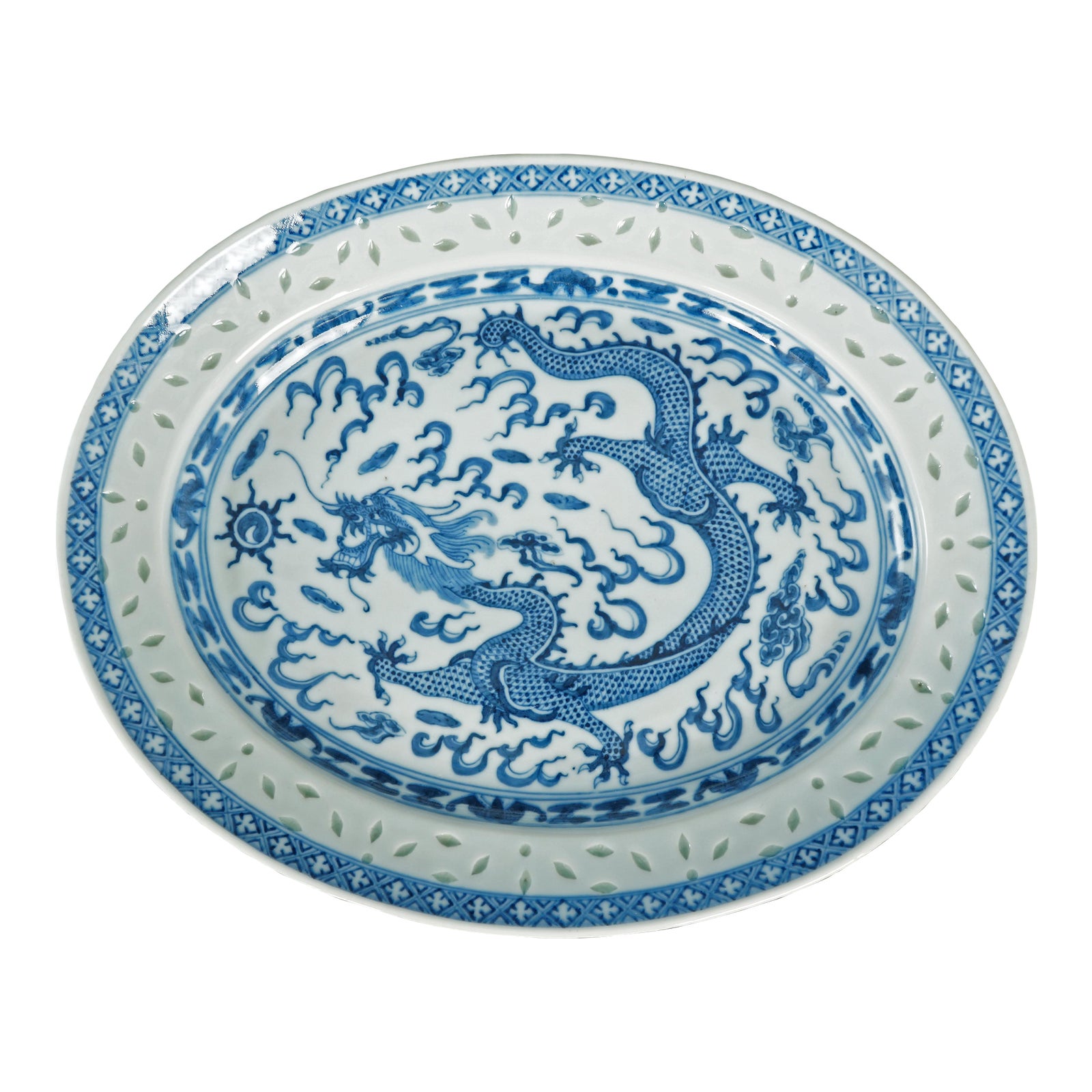 Circa 1900 Chinese Rice Pattern Platter With Dragon | Chairish