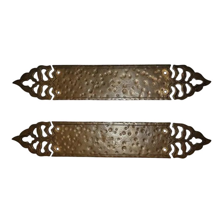 Pair of Art Nouveau Hand Beaten Bronze Door Push Plates | Chairish