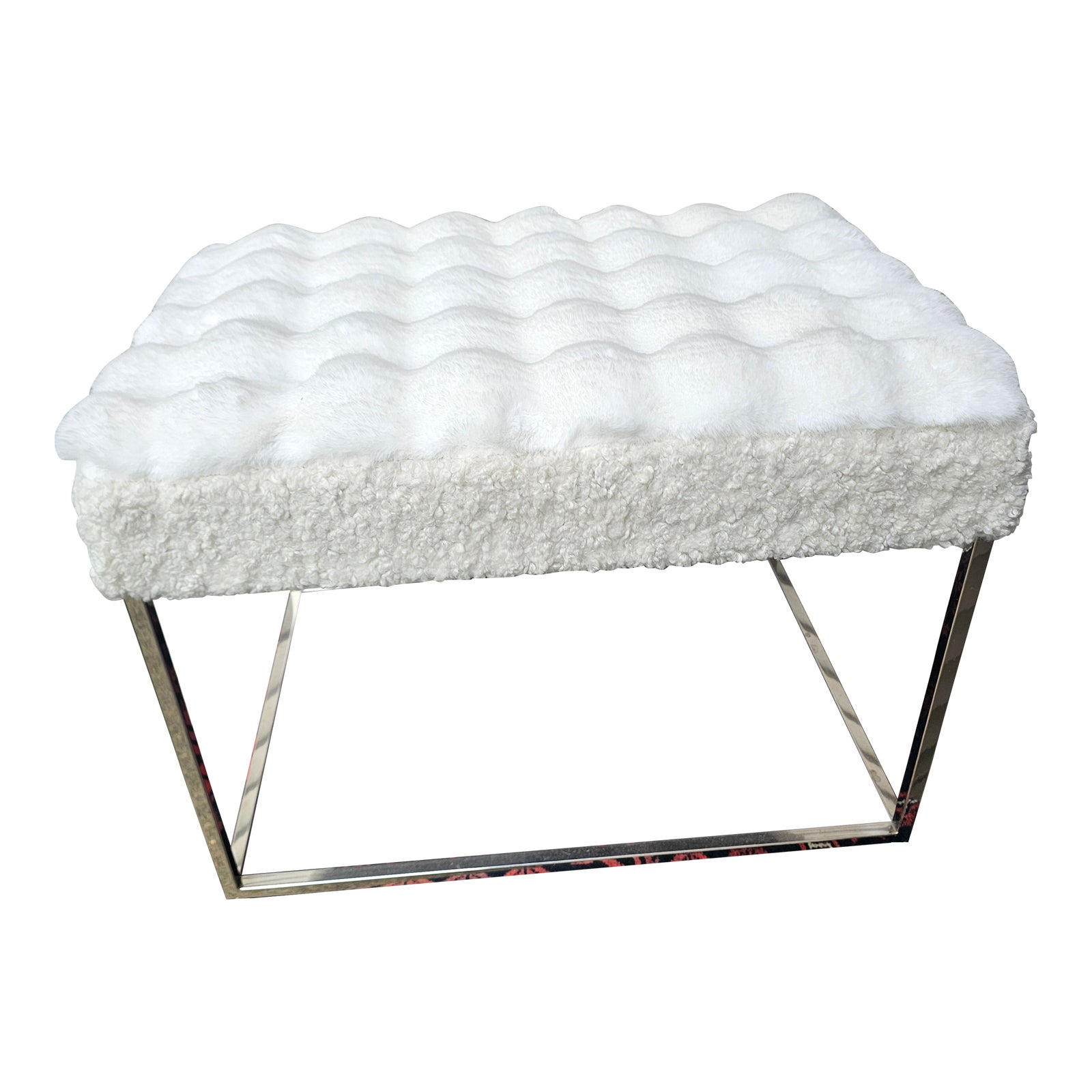 1980s Extra Soft Biscuited Faux Fur Chrome Vanity Bench | Chairish