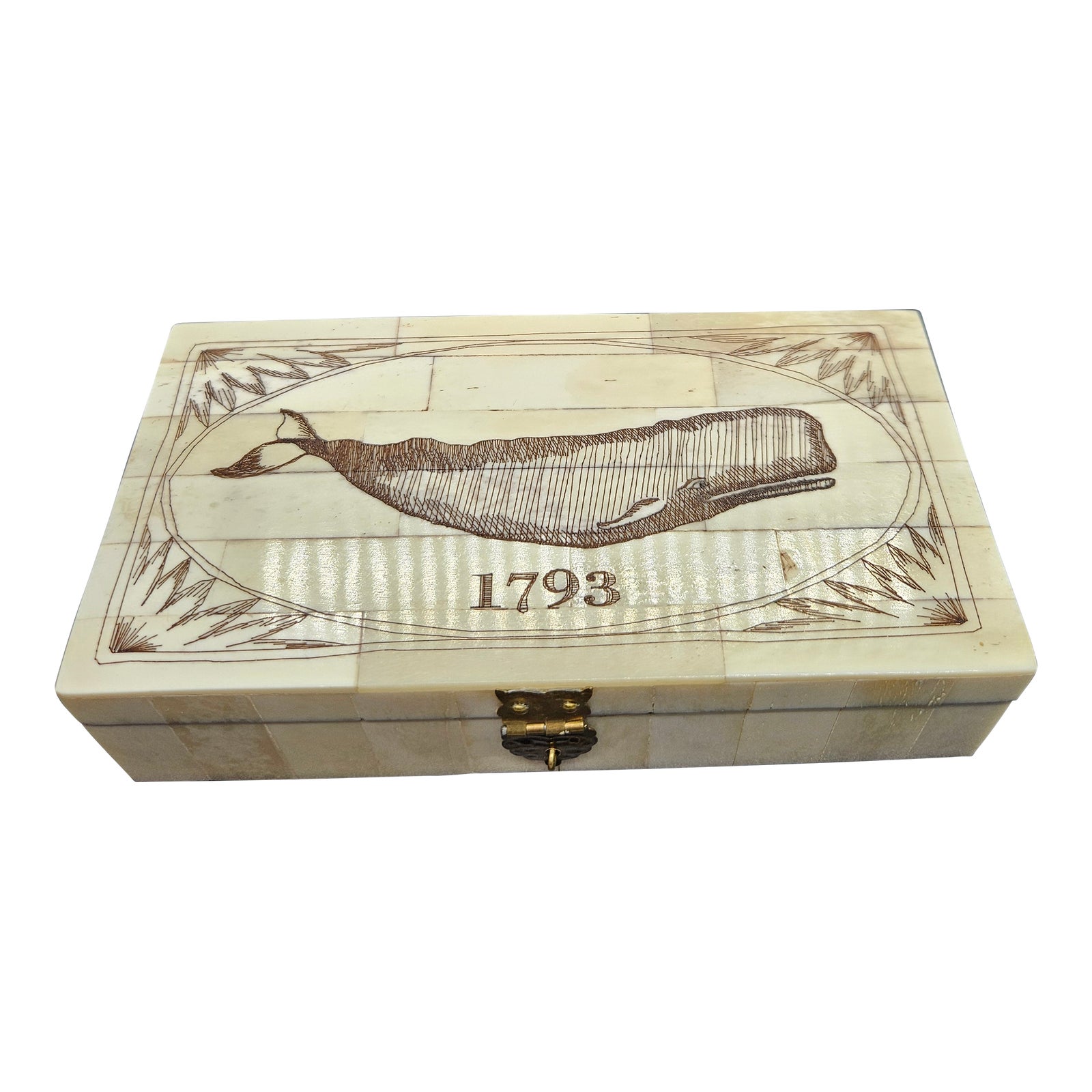 Whale 1793 Scrimshaw Bone Box | Chairish