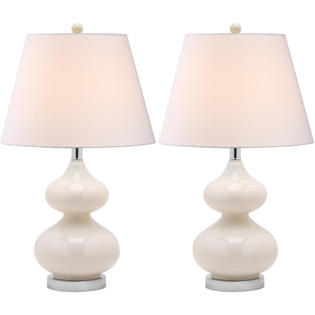 24 Inch H Double Gourd Glass Table Lamp in White - a Pair | Chairish