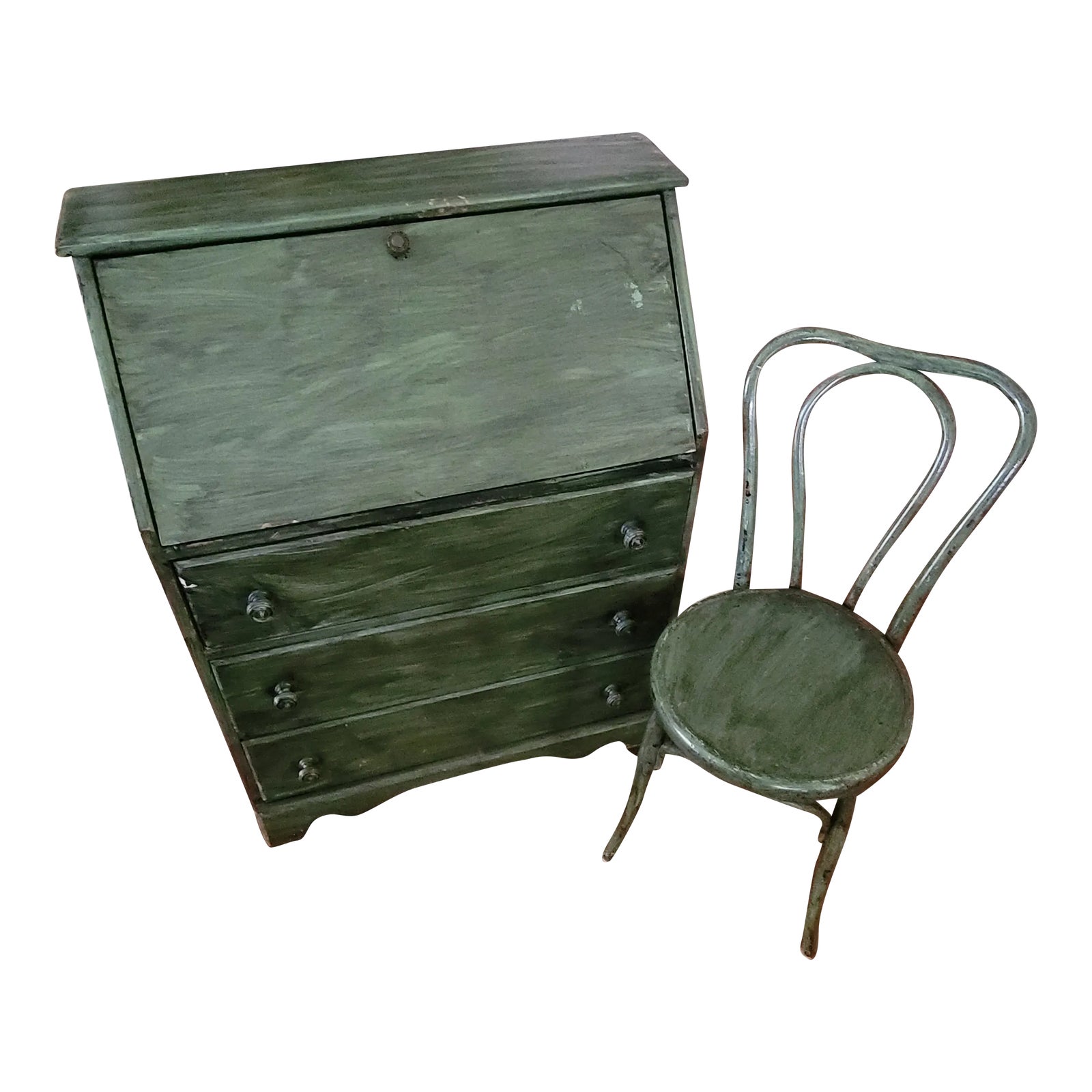 Vintage 1950s Solid Wood Green Secretary Desk and Chair - Set of 2 ...