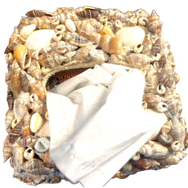 Seashell Encrusted Bathroom Accessories Wastebasket Tissue Holder ...