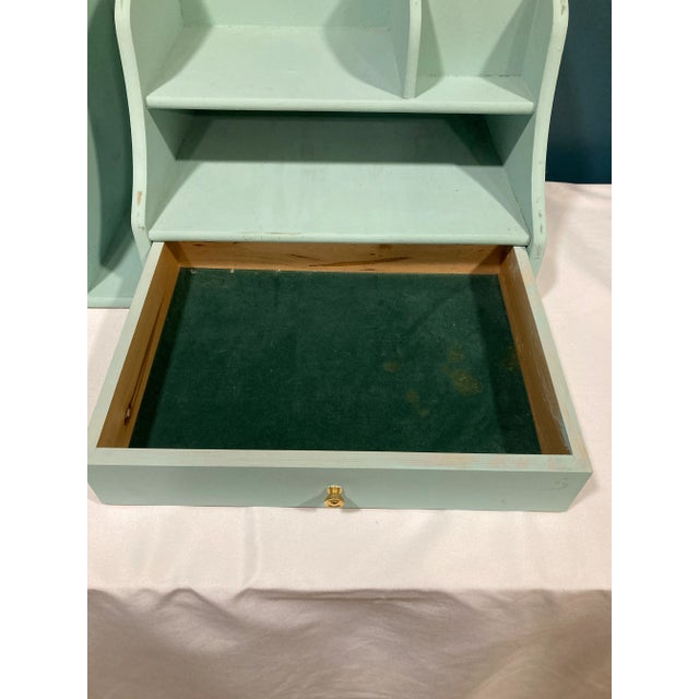 1950s Mid-Century Mint Green Desk Organizer With Velvet Lined Drawer ...