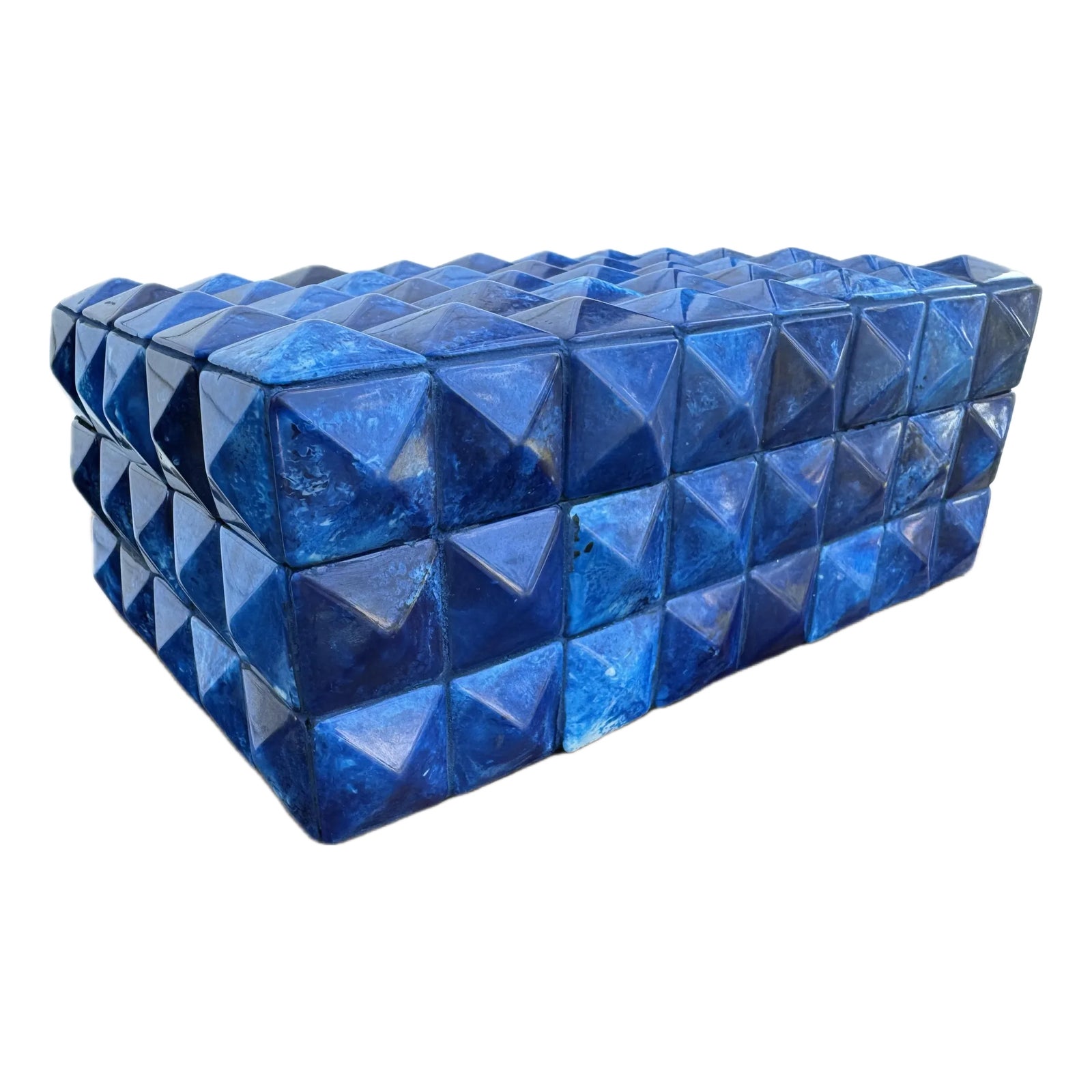 Late 20th Century Contemporary Modern Royal Blue Diamond Cubed Lidded ...