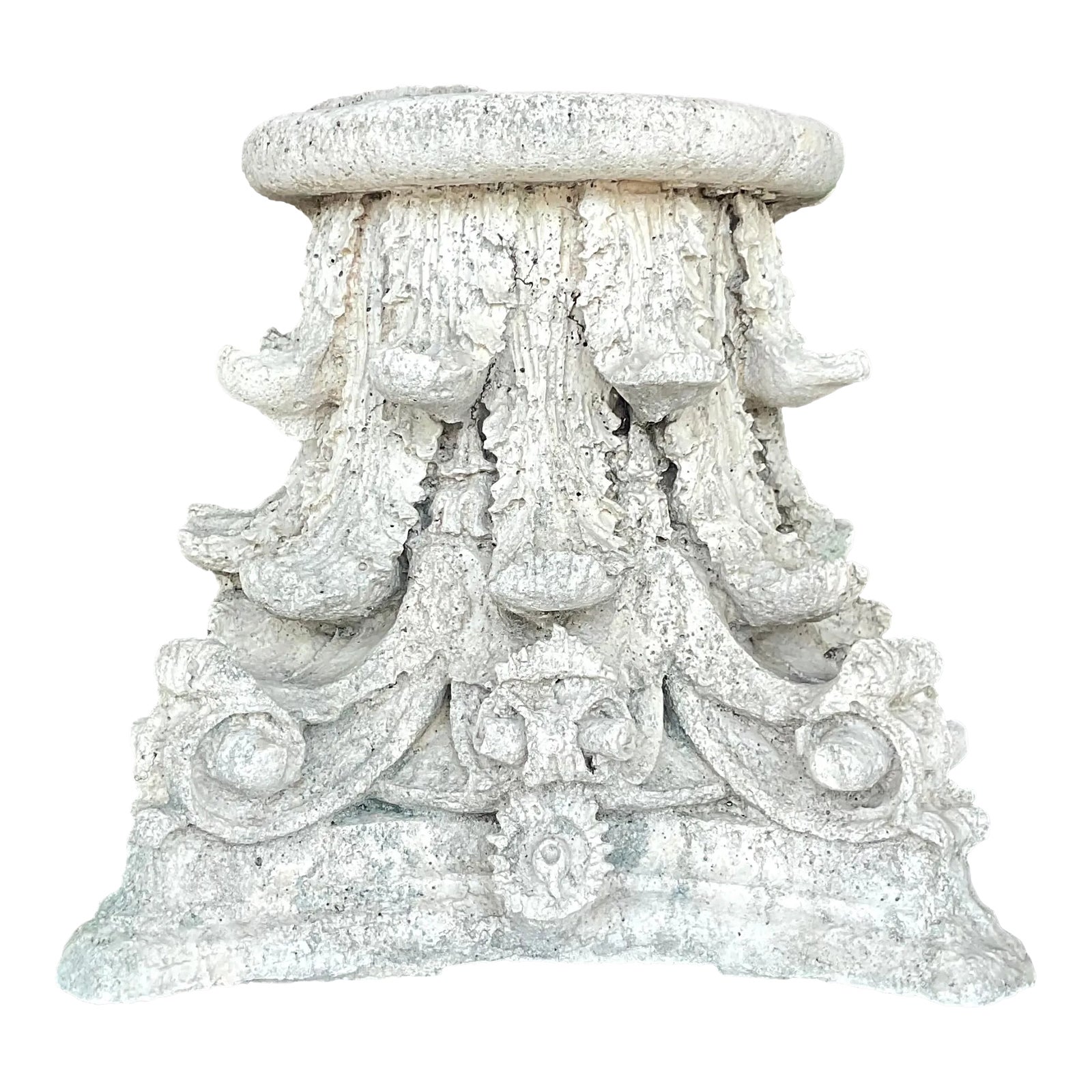 Vintage Boho Cast Concrete Corinthian Column Top | Chairish