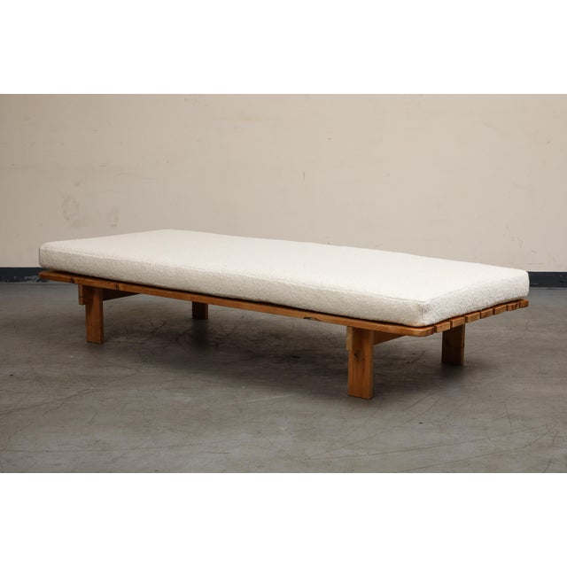 1950s Danish Modern Minimalist Pine Daybed With New White Boucle ...