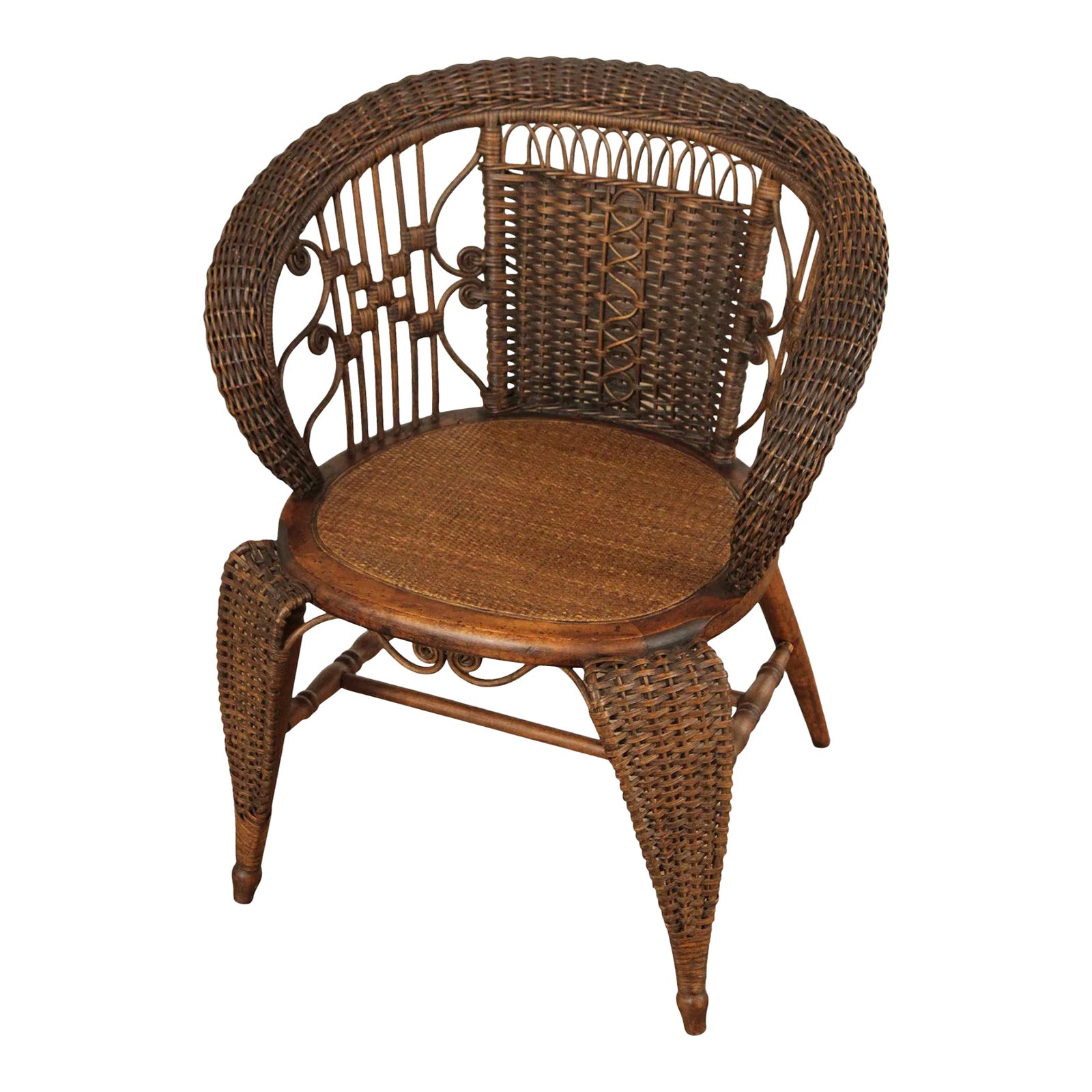Antique Victorian Woven Wicker Accent Chair | Chairish