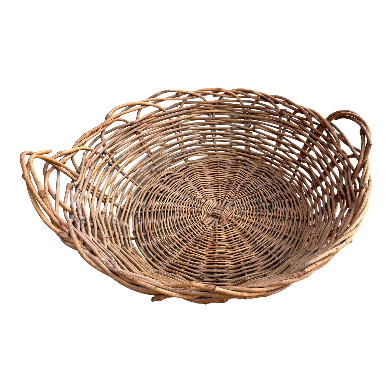 Vintage Rustic European Wicker Gathering Basket | Chairish