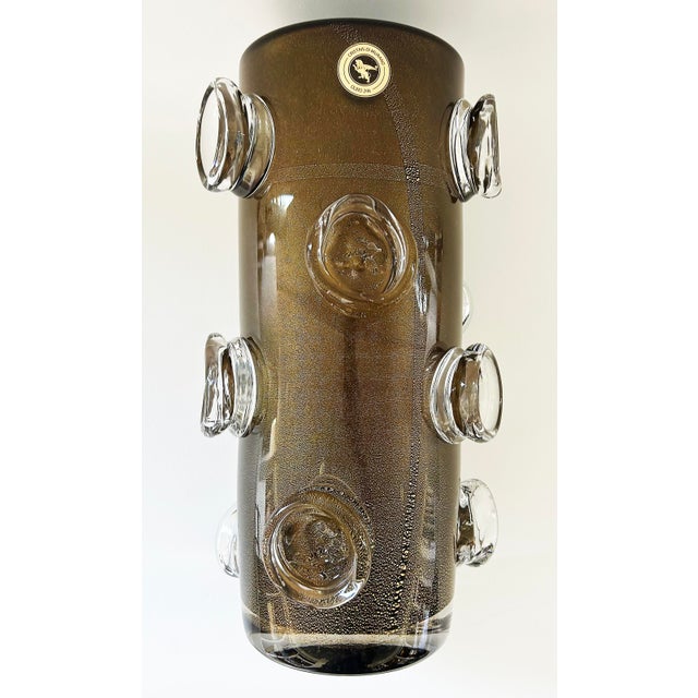 Vintage Black and 24k Gold Infused Dimurano Glass Vase With Clear Glass ...