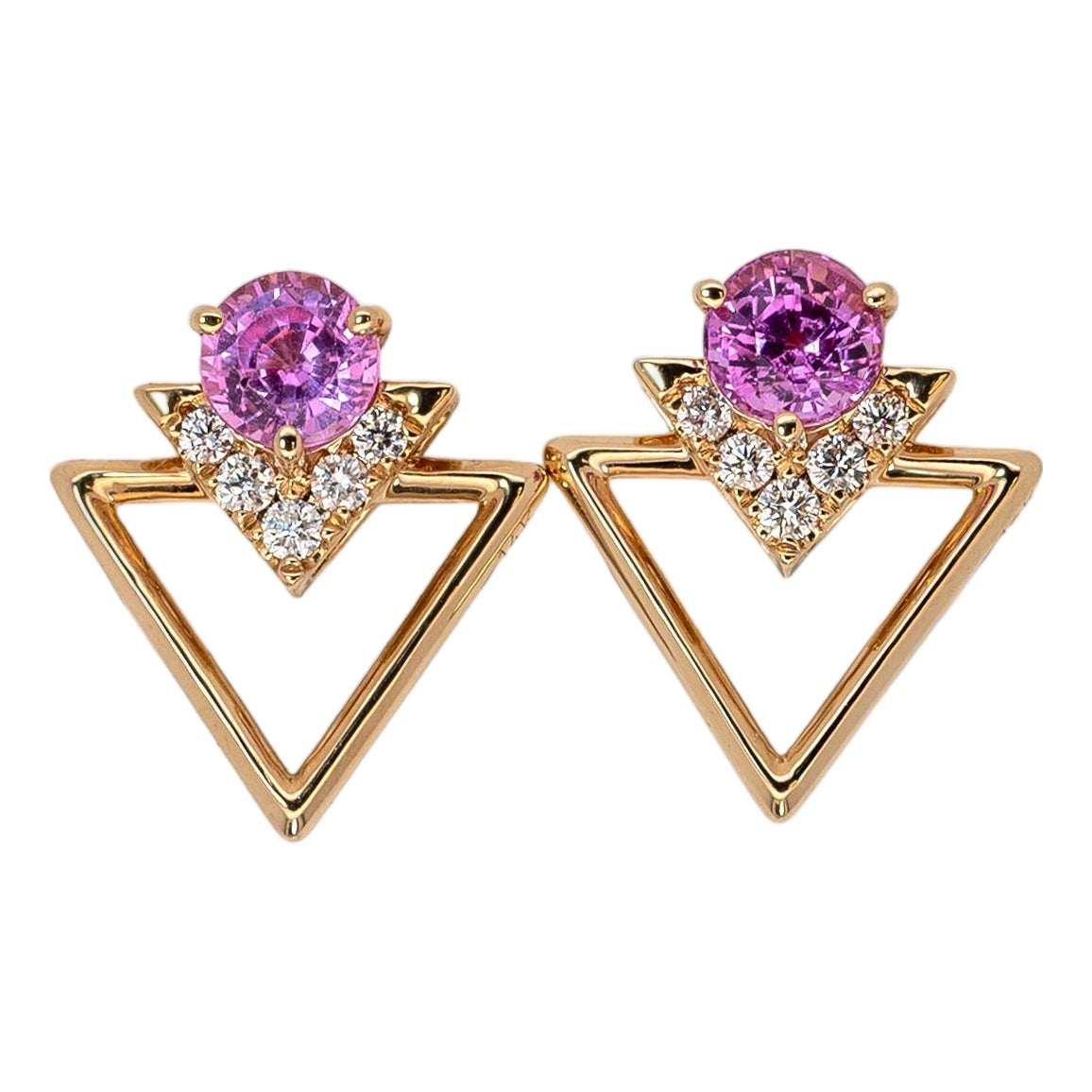1.5cts Pink Sapphire Stud Earrings With Natural Diamonds Accents: Solid ...
