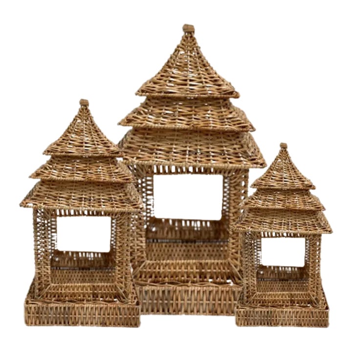 Wicker Pagoda Trio, Set of 3 | Chairish