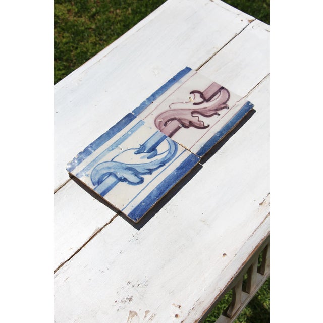 18th Century Antique Ribbon Floral Baroque Tiles - Set of 2 | Chairish