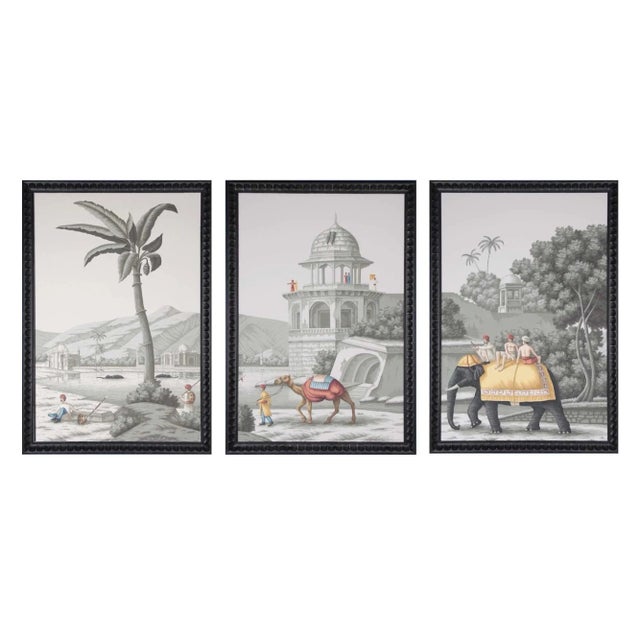 Old Scenes of India Triptych Paintings, Set/3 | Chairish
