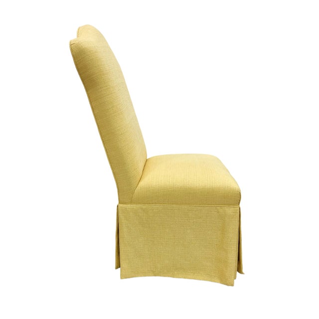 Vintage Set of 2 Yellow Custom Upholstered Parsons Chairs | Chairish