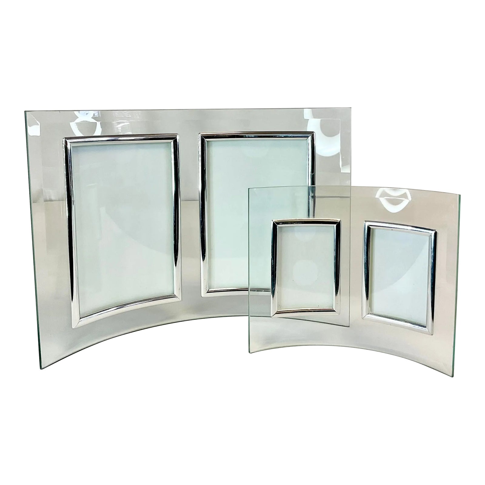 1980s Postmodern Curved Floating Glass and Silver Plate Picture Frames ...