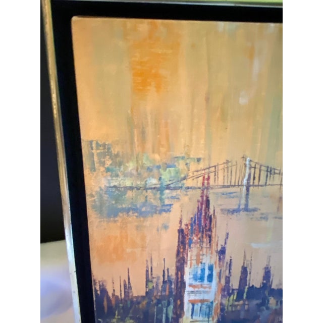 Mid-Century Vibrant Abstract Cubist City Scene Signed Oil Painting on ...