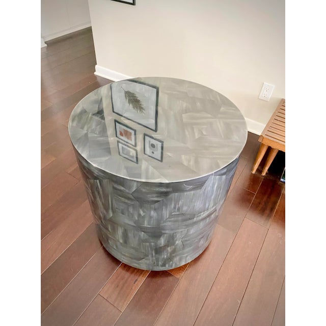 Tall Sleek Black Faux Horn Inlay Modern Round Side Accent Table by Made ...