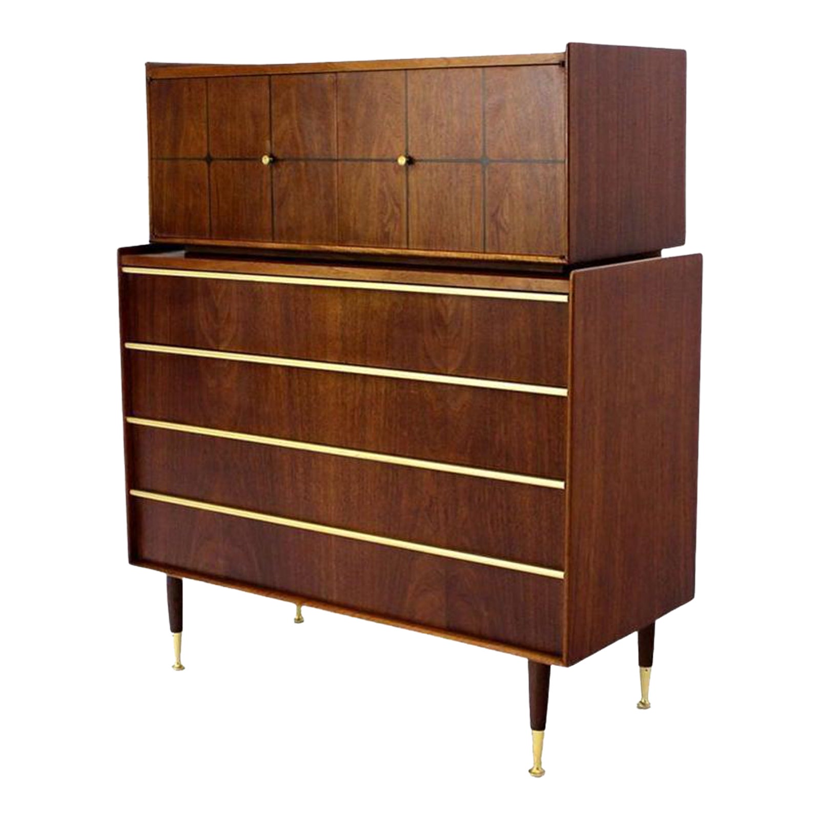 Edmond Spence Walnut Brass Two Part High Gentleman's Chest Dresser ...