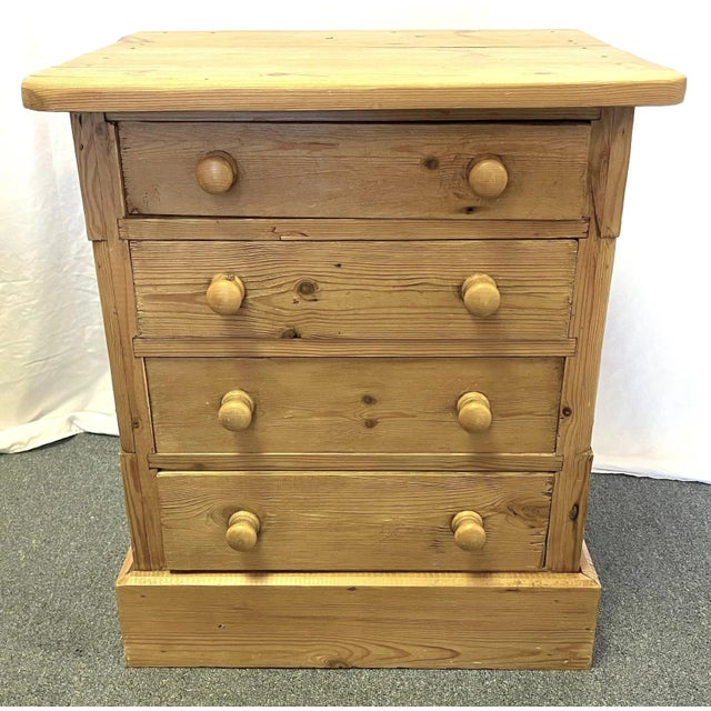 Vintage Rustic Solid Pine Side Table With Four Drawers | Chairish