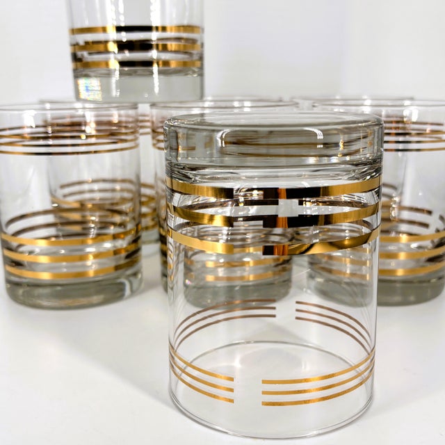 Mid 20th Century Modern Gold Banded Lowball Glasses Set of 4 Mad Men ...