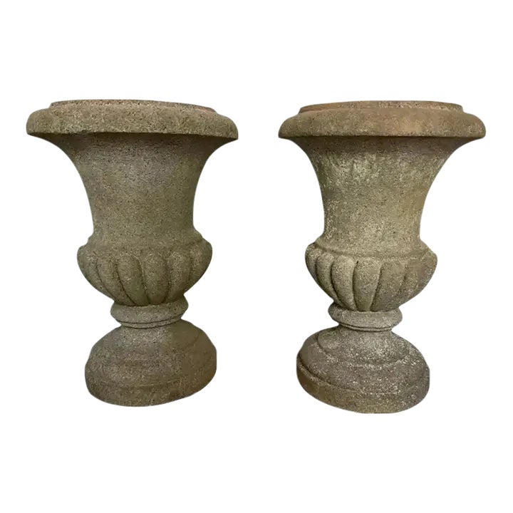 1960s Large Solid Granite Urns - A Pair | Chairish